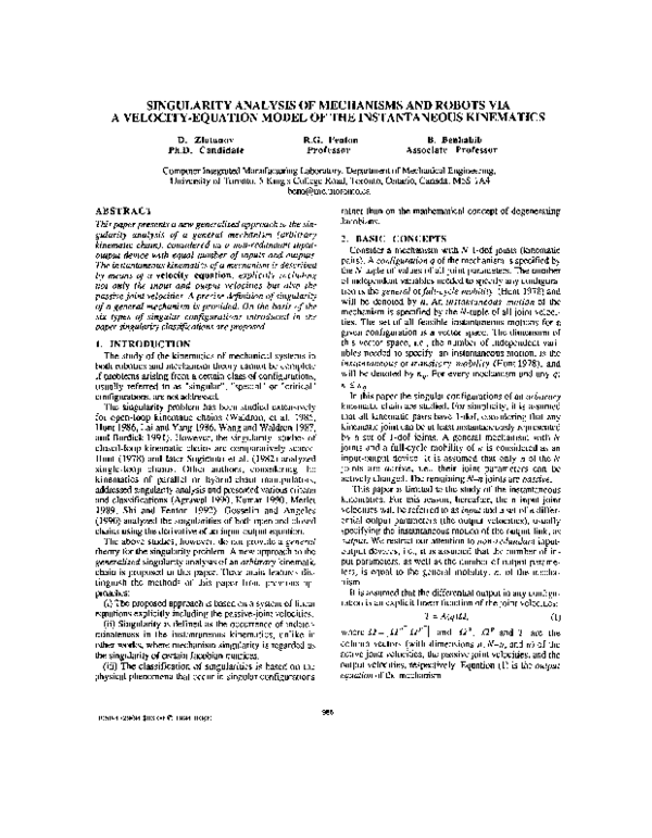 (PDF) Singularity analysis of mechanisms and robots via a motion-space ...