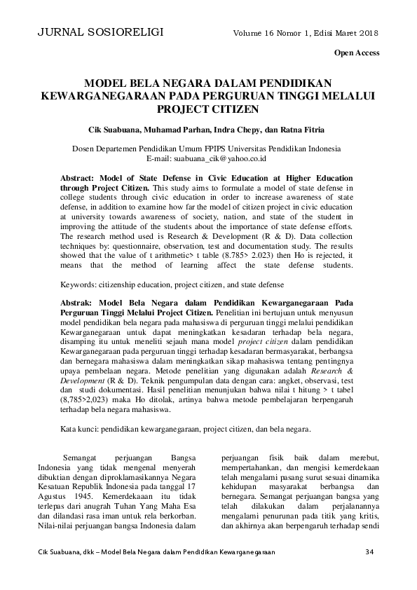 (PDF) Open Access MODEL BELA NEGARA DALAM PENDIDIKAN KEWARGANEGARAAN PADA PERGURUAN TINGGI ...