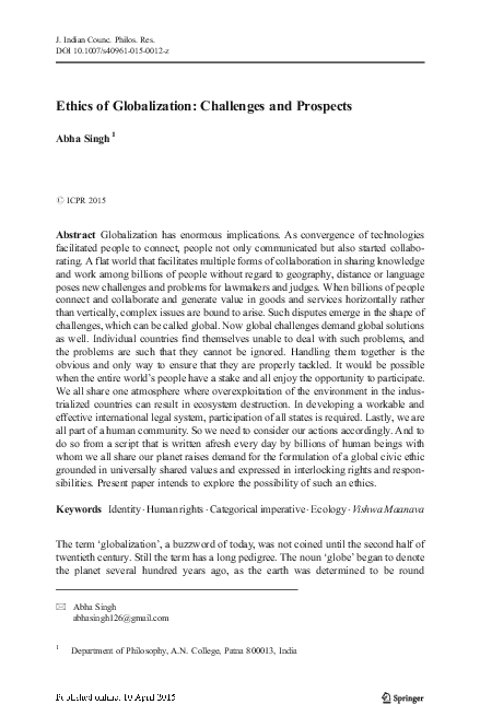(PDF) Ethics of Globalization: Challenges and Prospects