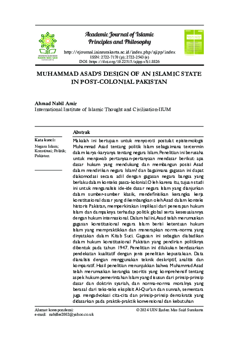 (PDF) MUHAMMAD ASAD'S DESIGN OF AN ISLAMIC STATE IN POST-COLONIAL PAKISTAN