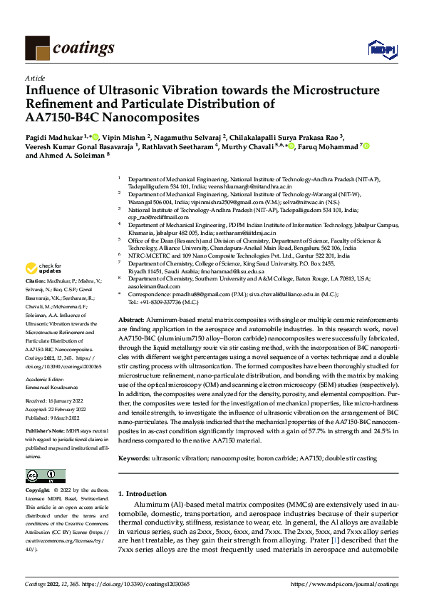 (PDF) Influence of Ultrasonic Vibration towards the Microstructure Refinement and Particulate ...