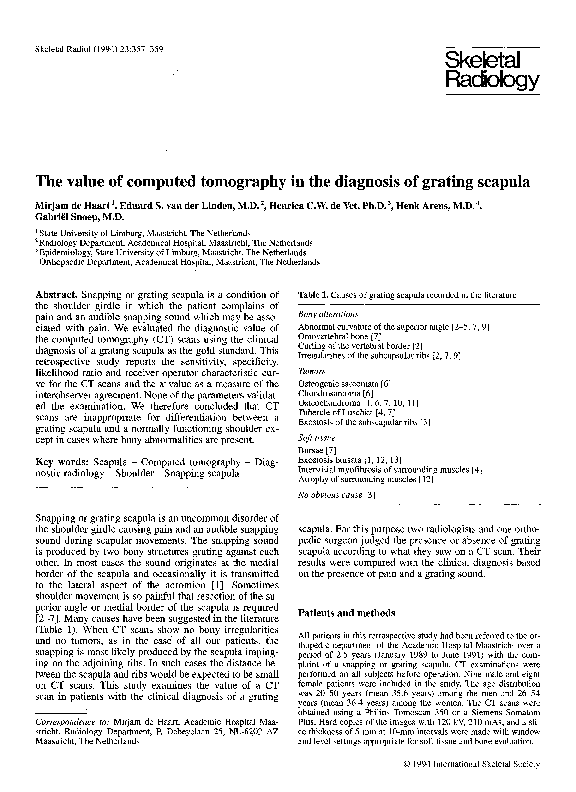 (PDF) The value of computed tomography in the diagnosis of grating scapula
