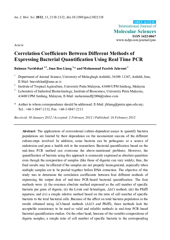 (PDF) Correlation Coefficients Between Different Methods of Expressing Bacterial Quantification ...