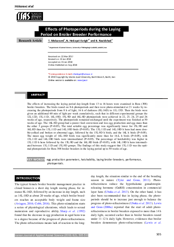 (PDF) Effects of Photoperiods during the Laying Period on Broiler ...