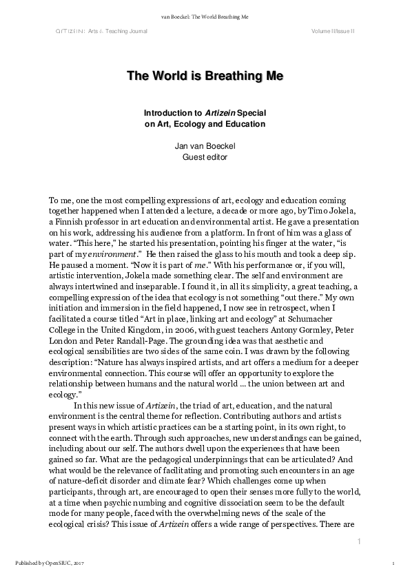 (PDF) The World Breathing Me : Introduction to Artizein Special on Art ...