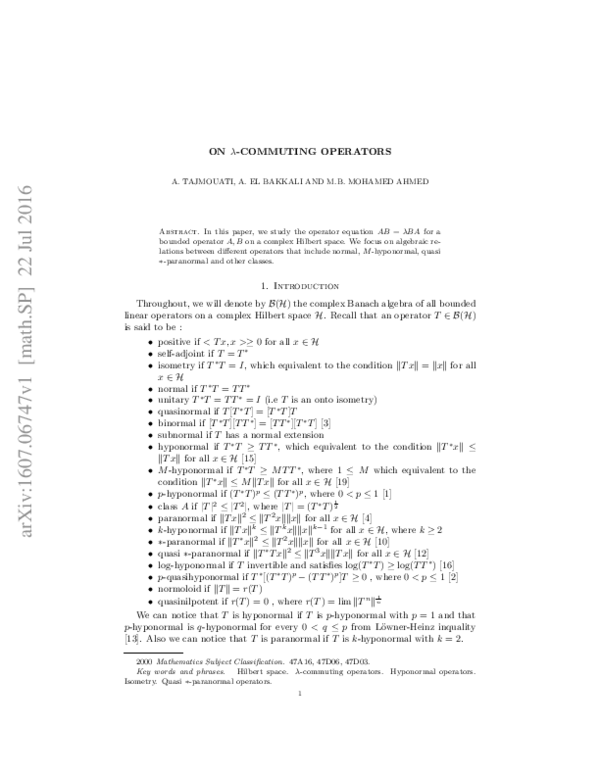 (PDF) ON λ-Commuting Operators