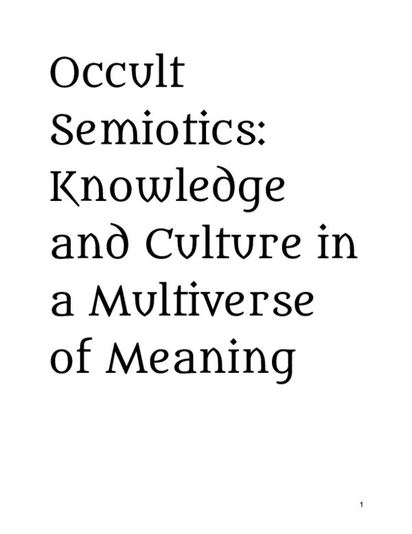 (PDF) Occult Semiotics: Knowledge and Culture in a Multiverse of ...