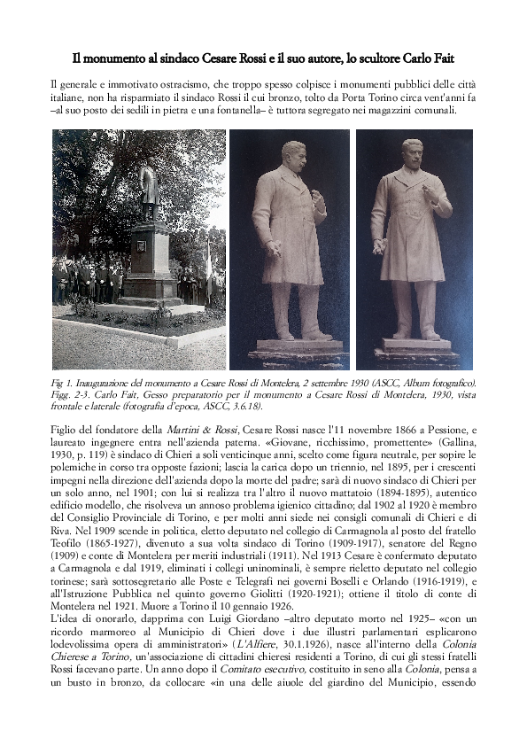(PDF) Il monumento al sindaco Cesare Rossi e il suo autore, lo scultore ...