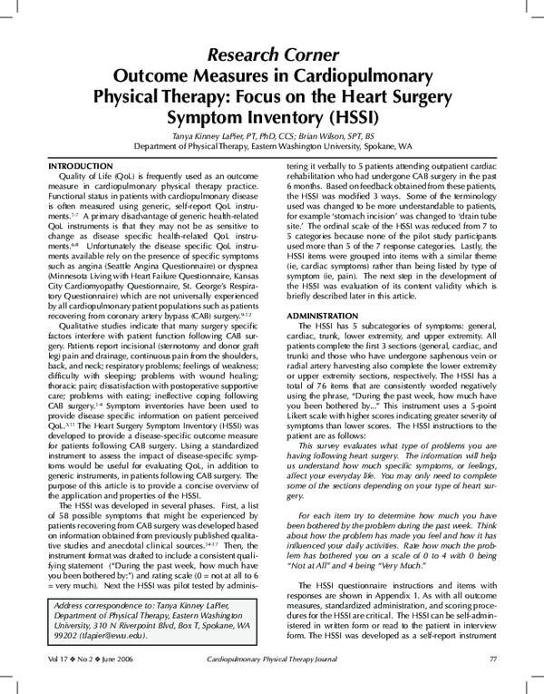 (PDF) Research Corner Outcome Measures in Cardiopulmonary Physical ...