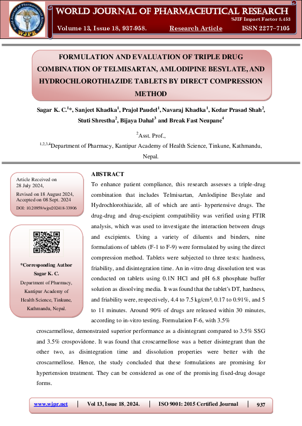 Pdf Formulation And Evaluation Of Triple Drug Combination