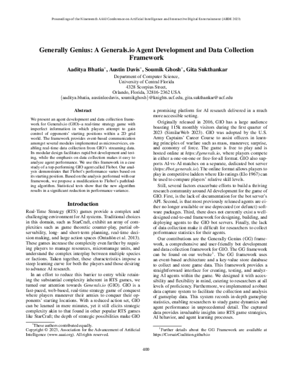 (PDF) Generally Genius: A Generals.io Agent Development and Data Collection Framework