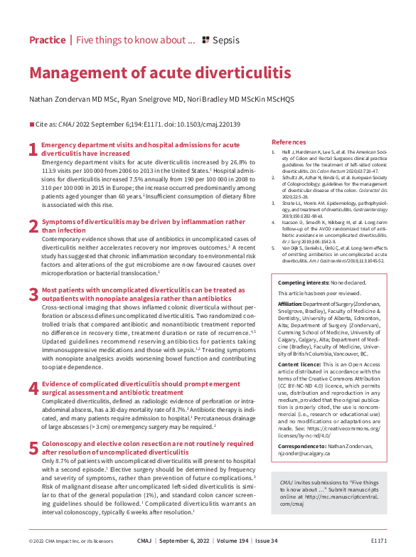 (PDF) Management of acute diverticulitis