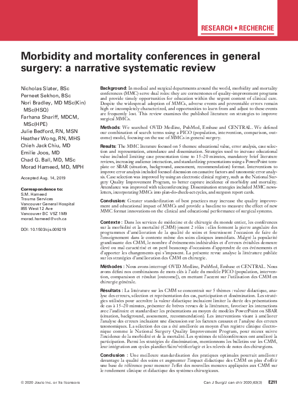 (PDF) Morbidity and mortality conferences in general surgery: a ...