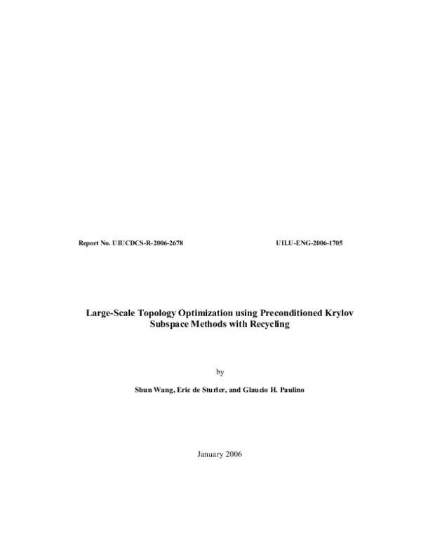 Pdf Large Scale Topology Optimization Using Preconditioned Krylov Subspace Methods With