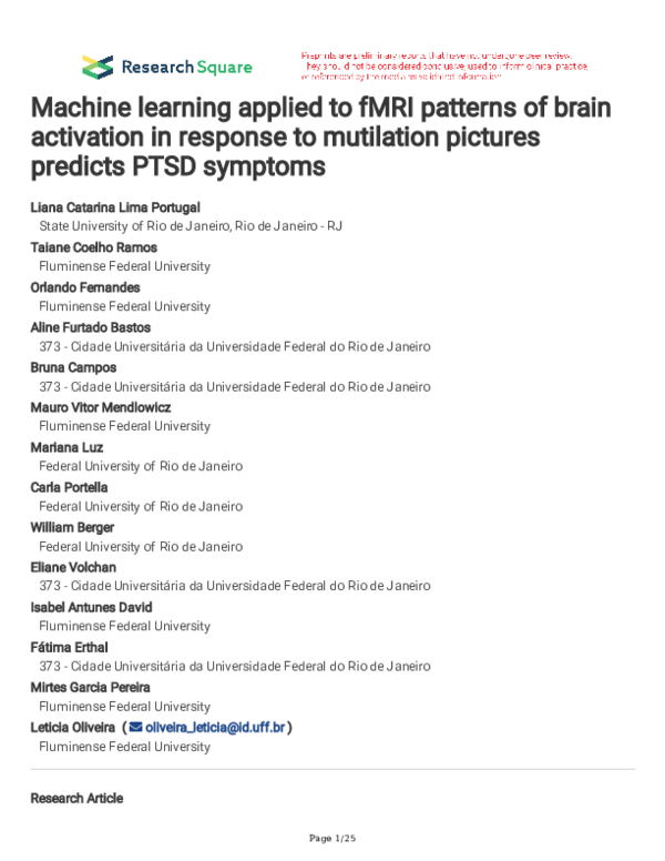 (PDF) Machine learning applied to fMRI patterns of brain activation in ...