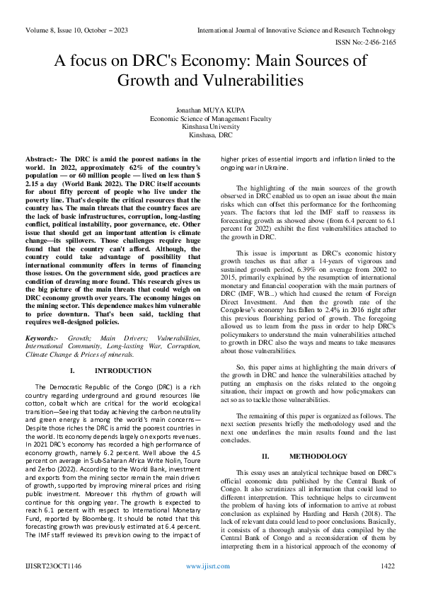 (PDF) A focus on DRC's Economy: Main Sources of Growth and Vulnerabilities