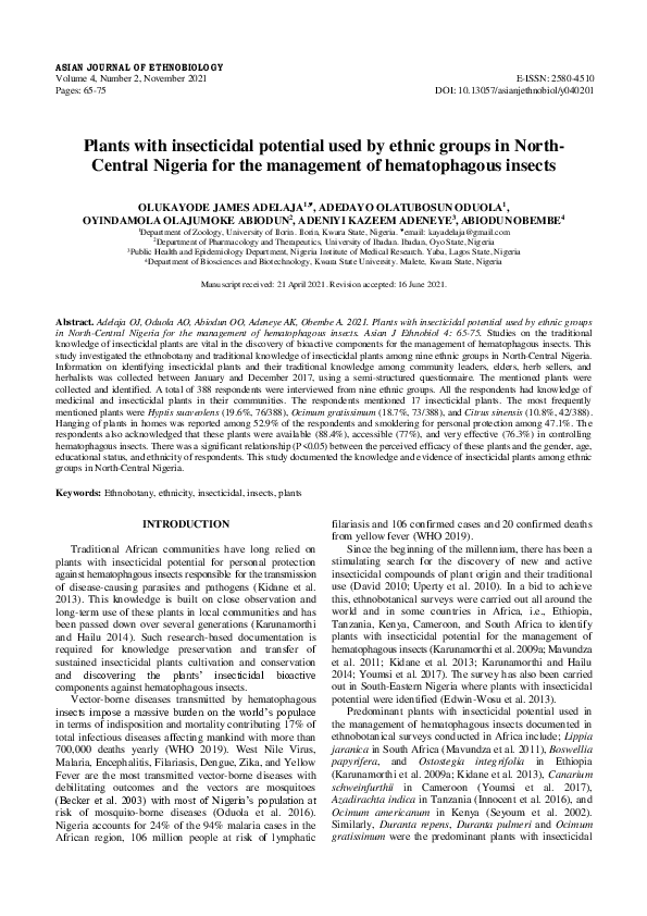 (PDF) Plants with insecticidal potential used by ethnic groups in North ...