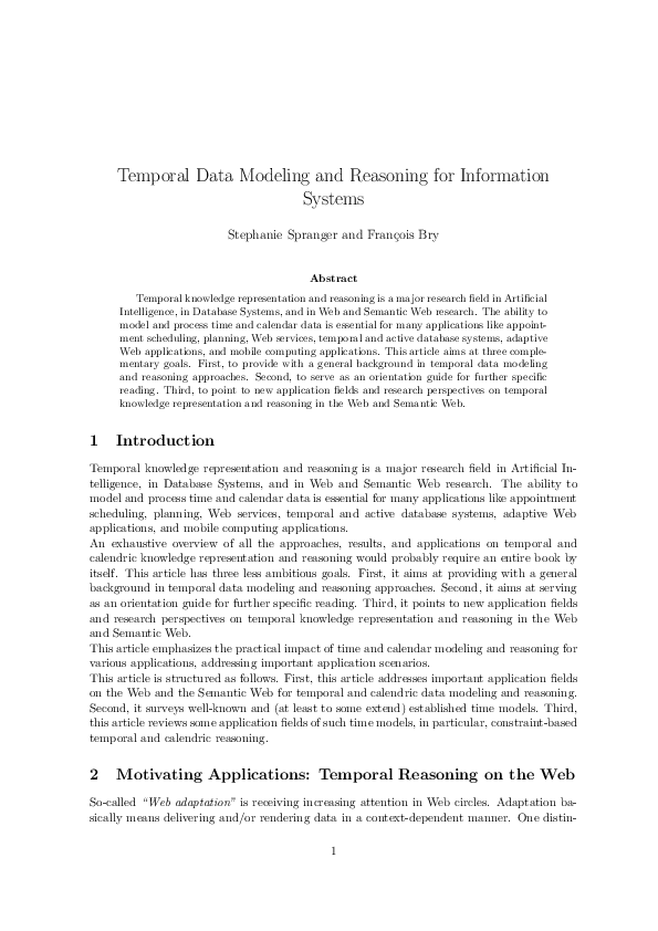 Pdf Temporal Data Modeling And Reasoning For Information Systems