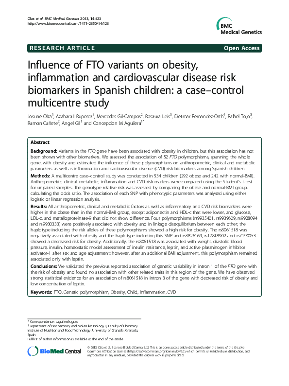 (PDF) Influence of FTO variants on obesity, inflammation and ...