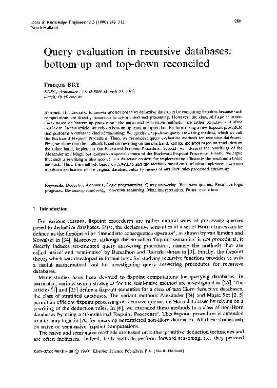 (PDF) Query evaluation in recursive databases: bottom-up and top-down reconciled