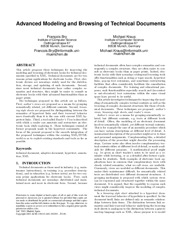 (PDF) Advanced modeling and browsing of technical documents