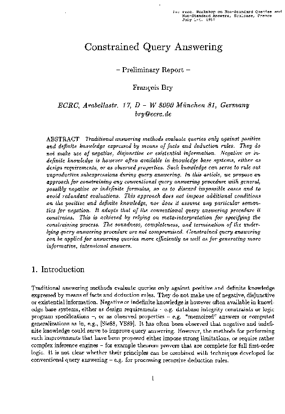 (PDF) Constrained Query Answering