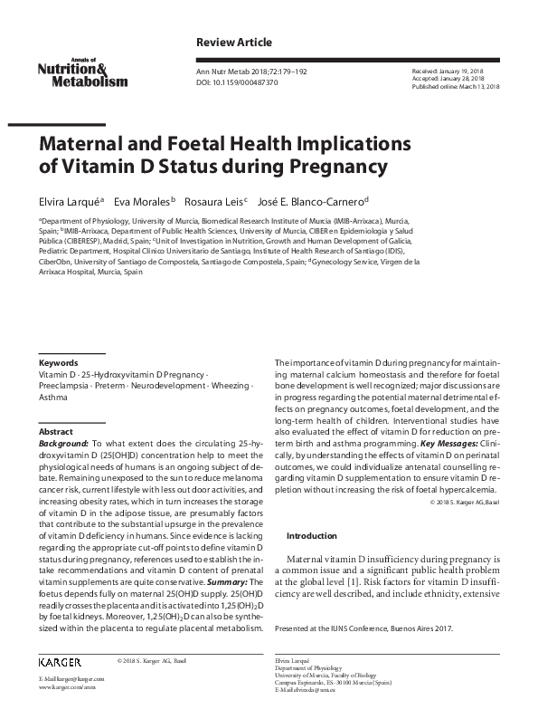 (PDF) Maternal and Foetal Health Implications of Vitamin D Status ...