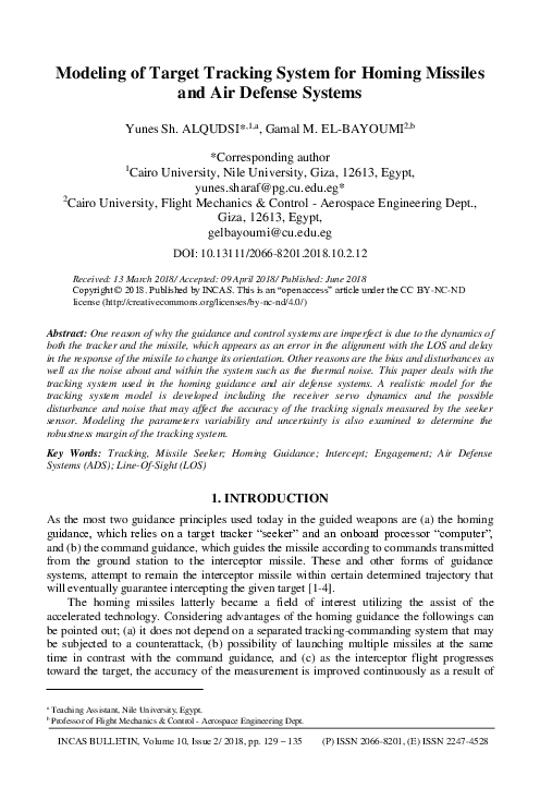 (PDF) Modeling of Target Tracking System for Homing Missiles and Air ...