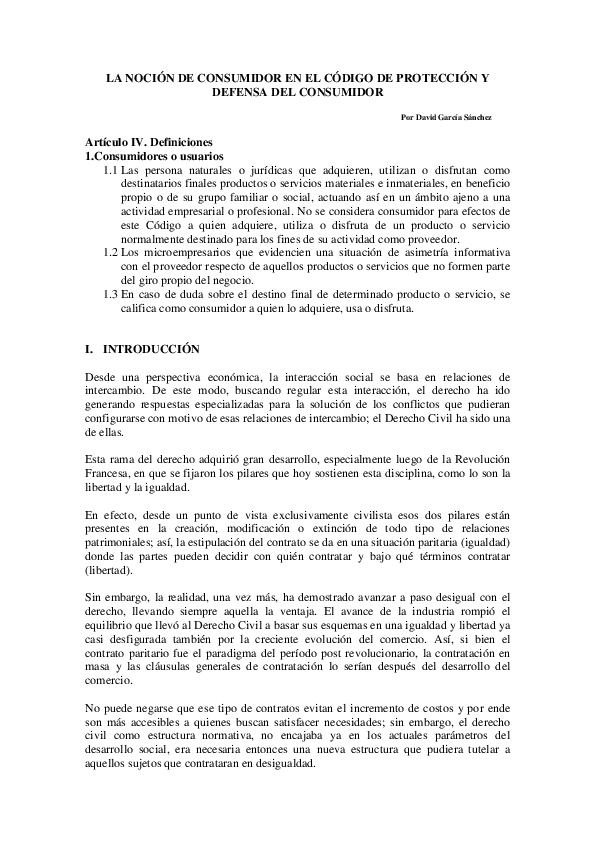 (PDF) La Noción de Consumidor en el Código de Protección y Defensa del Consumidor peruano