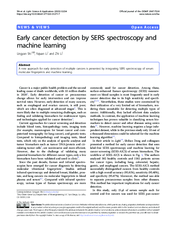 (PDF) Early cancer detection by SERS spectroscopy and machine learning