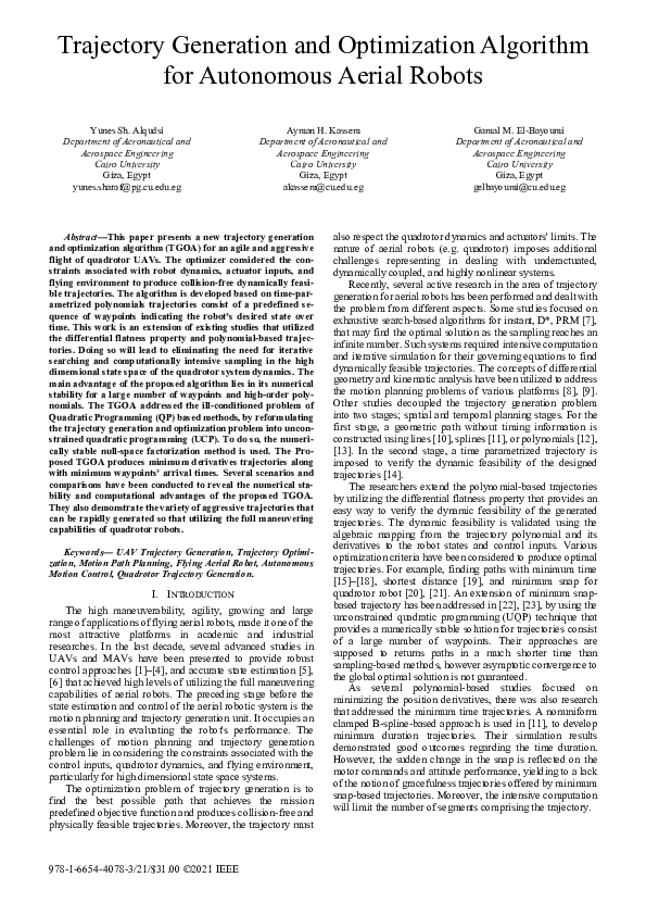 Pdf Trajectory Generation And Optimization Algorithm For Autonomous