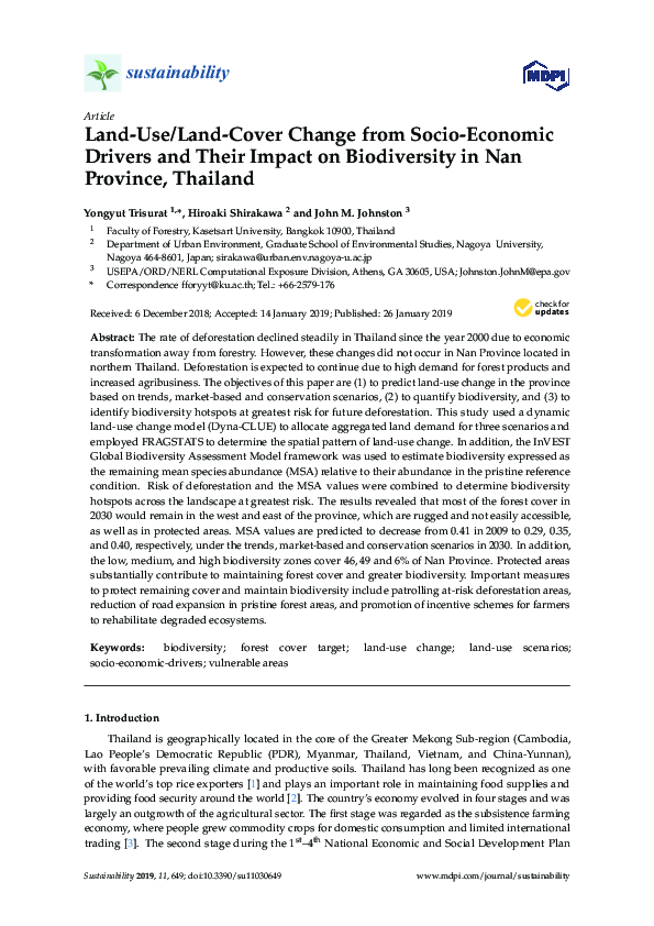 (PDF) Land-Use/Land-Cover Change from Socio-Economic Drivers and Their Impact on Biodiversity in ...