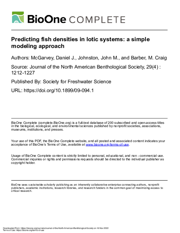 (PDF) Predicting fish densities in lotic systems: a simple modeling ...
