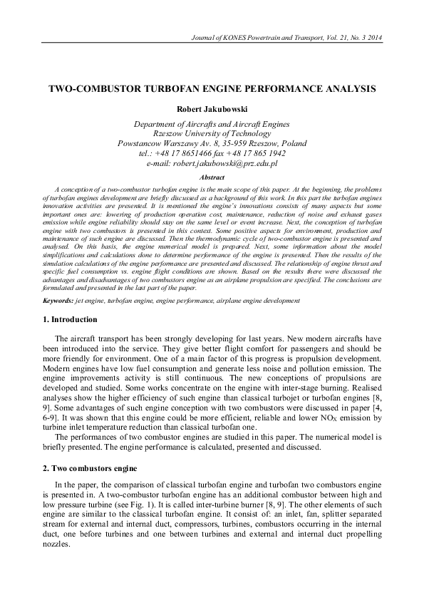(PDF) Two-Combustor Turbofan Engine Performance Analysis
