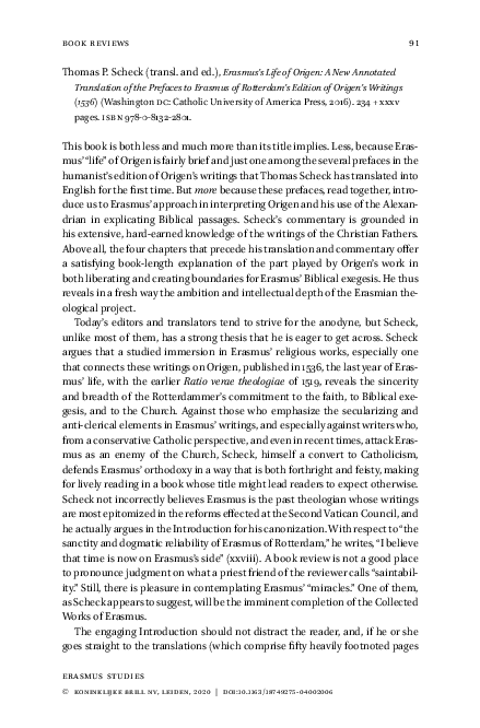 (PDF) Review of Thomas P. Scheck, ed. and trans., Erasmus’s Life of ...