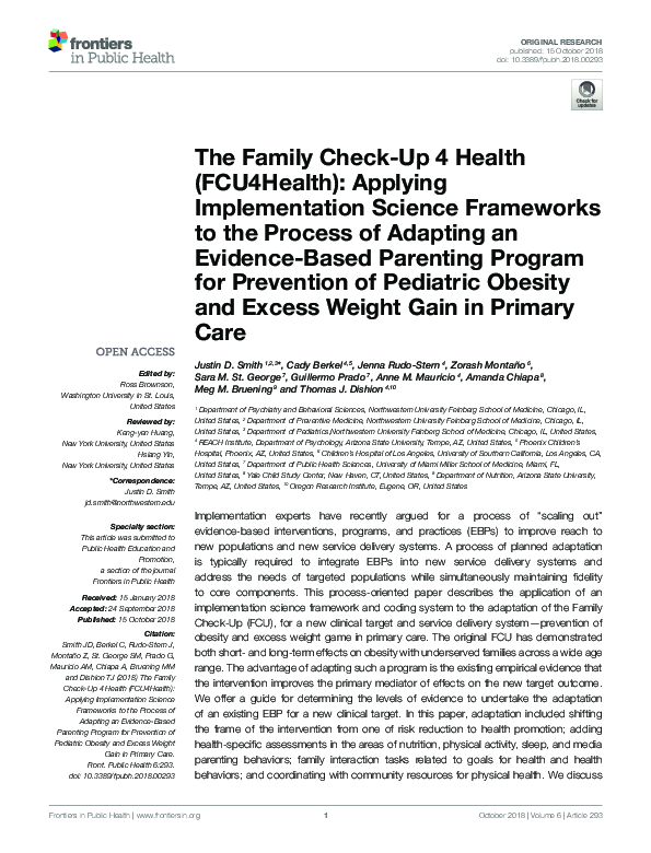 (PDF) The Family Check-Up 4 Health (FCU4Health): Applying ...