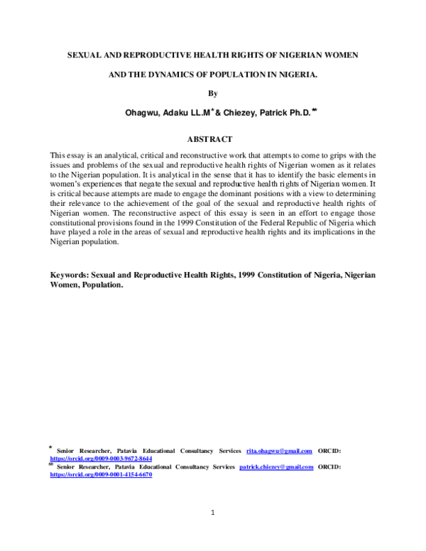 (PDF) SEXUAL AND REPRODUCTIVE HEALTH RIGHTS OF NIGERIAN WOMEN AND THE ...