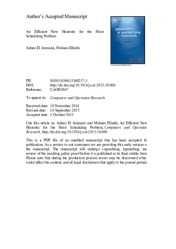 (PDF) An efficient new heuristic for the hoist scheduling problem