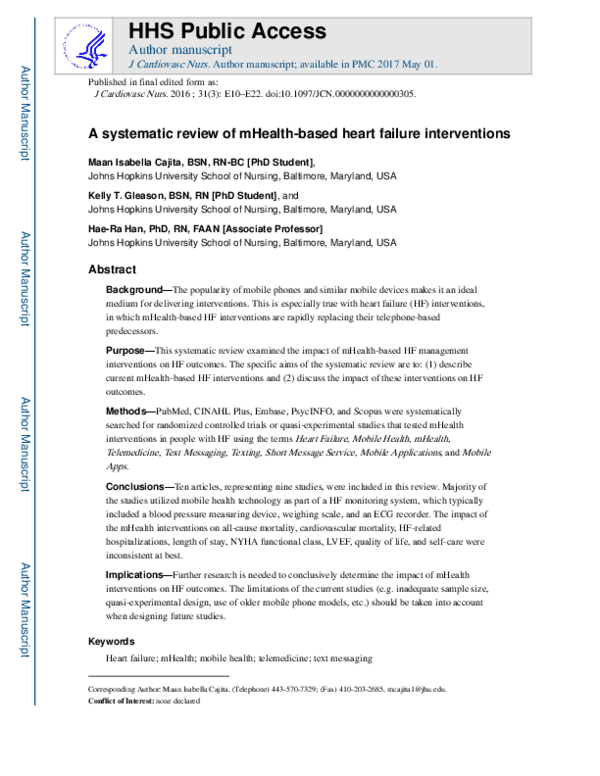 (PDF) A Systematic Review of mHealth-Based Heart Failure Interventions