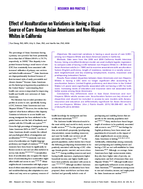 (PDF) Acculturation Impact on Healthcare Access in Asian Americans