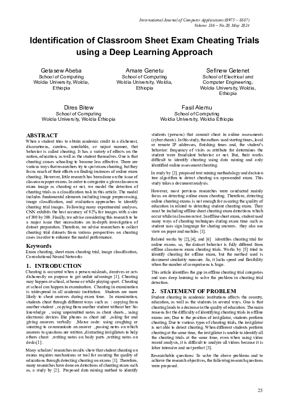(PDF) Identification Of Classroom Sheet Exam Cheating Trials Using a ...