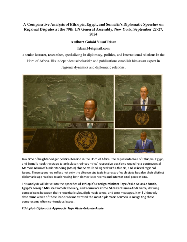 (PDF) A Comparative Analysis of Ethiopia, Egypt, and Somalia's Diplomatic Speeches on Regional ...