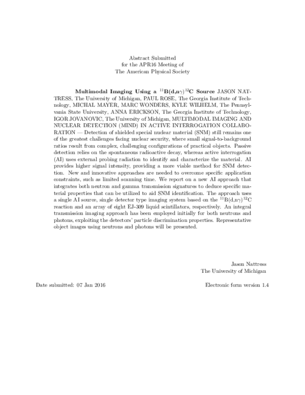 (PDF) Multimodal Imaging Using a $^{\mathrm{11}}$B(d,n$\gamma ...