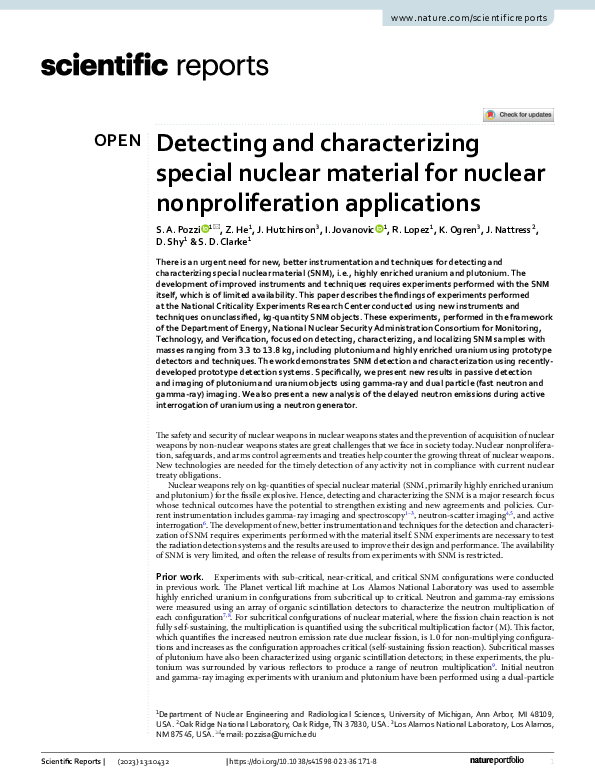 (PDF) Detecting and characterizing special nuclear material for nuclear nonproliferation ...