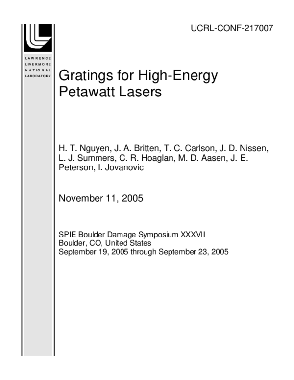 (PDF) Gratings for high-energy petawatt lasers