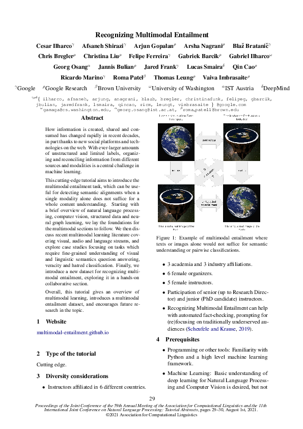 Pdf Recognizing Multimodal Entailment