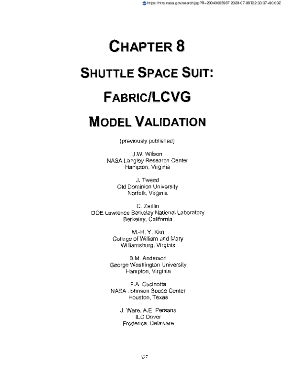 (PDF) Shuttle Space Suit: Fabric/LCVG Model Validation. Chapter 8