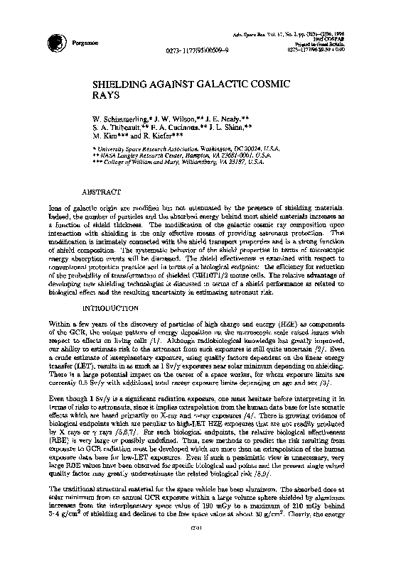 (PDF) Shielding against galactic cosmic rays