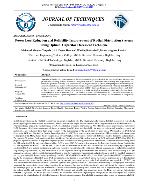 Pdf Power Loss Reduction And Reliability Improvement Of Radial Distribution Systems Using