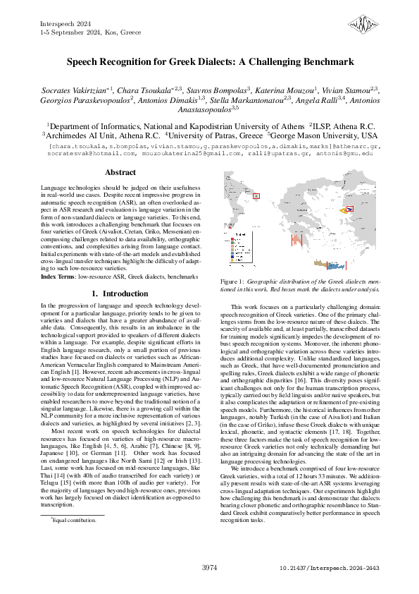 (PDF) Speech Recognition for Greek Dialects: A Challenging Benchmark